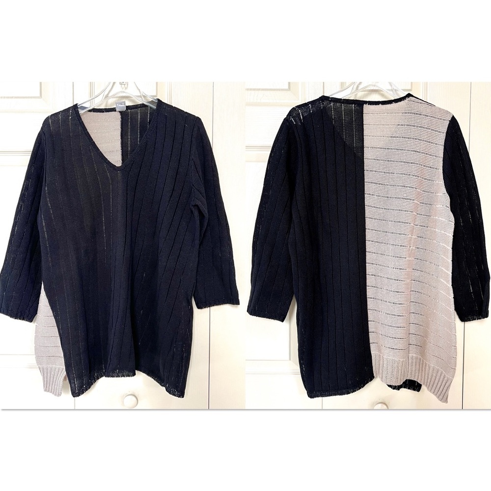 Barbara Wells Studio Two-Toned Black & Tan Pullover S… - Gem